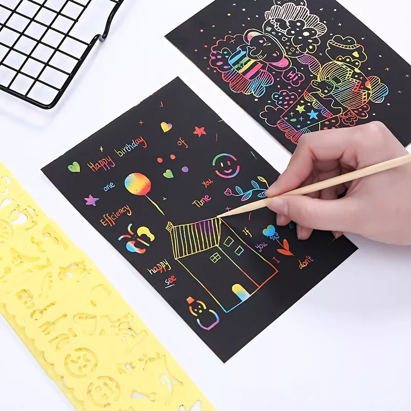 1pc DIY Colorful Scratch Art Set (Non Reble) Cartoon Doodles Scratch ...