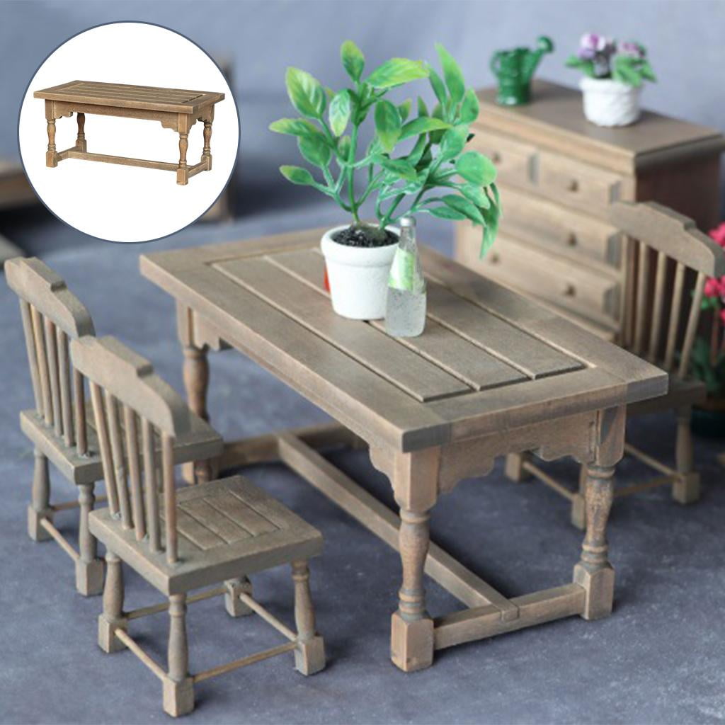 1pc DIY Wooden 1:12 Dollhouse Mini Dining Table Model Set Doll ...