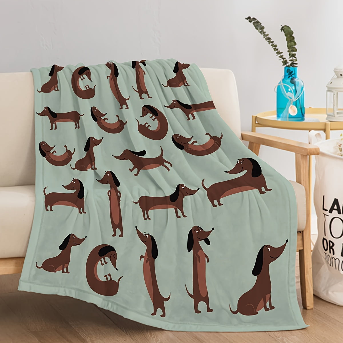 1pc Dachshund Print Blanket - Soft Quilted Flannel Bedspread Suitable ...