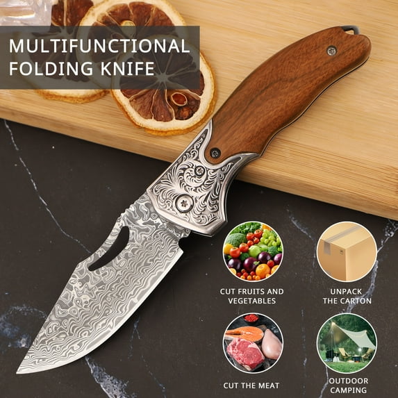 1pc Damascus Steel Folding Knife - Forged VG10 Steel Core, 5-Star Solid ...