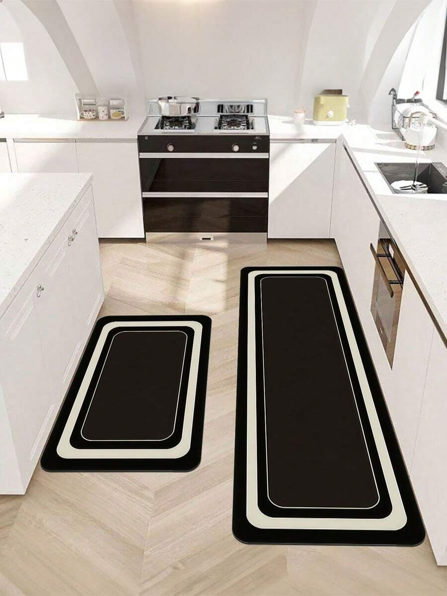 1pc Dark Minimalist Diatom Velvet Kitchen Floor Mat - Absorbent, Anti ...
