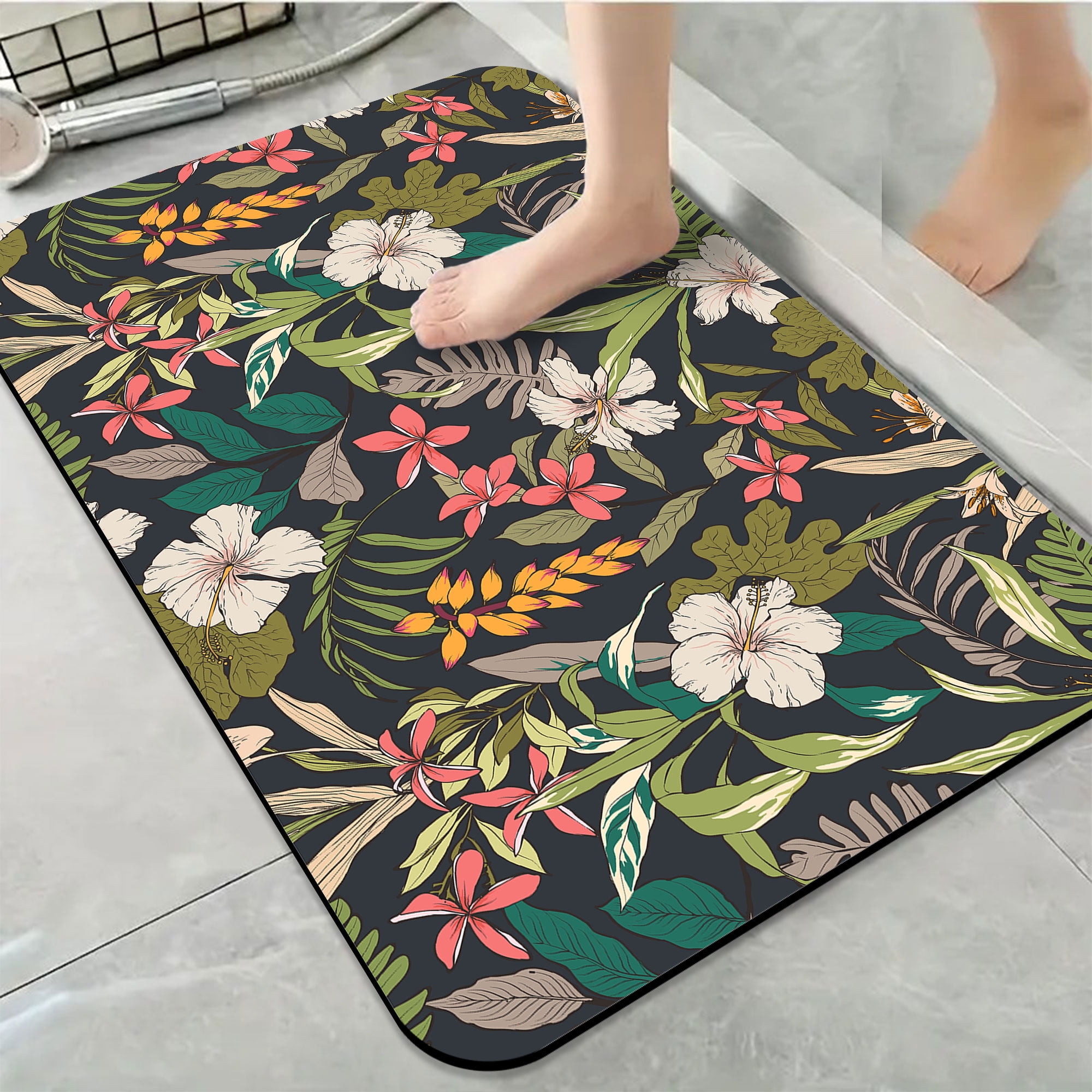 1pc Dark Tropical Floral Bathroom Rug Bathroom Decor and Accessories ...