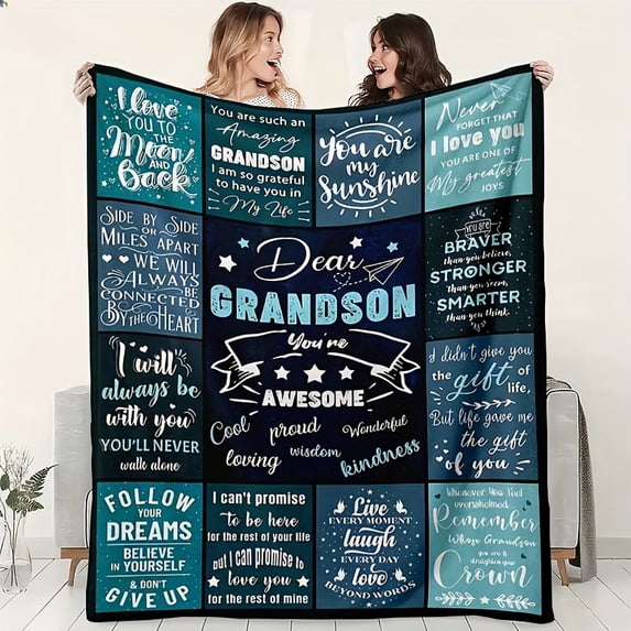 1pc 'Dear Grandson' Blanket, Suitable for Bedroom And Sofa, Includes ...