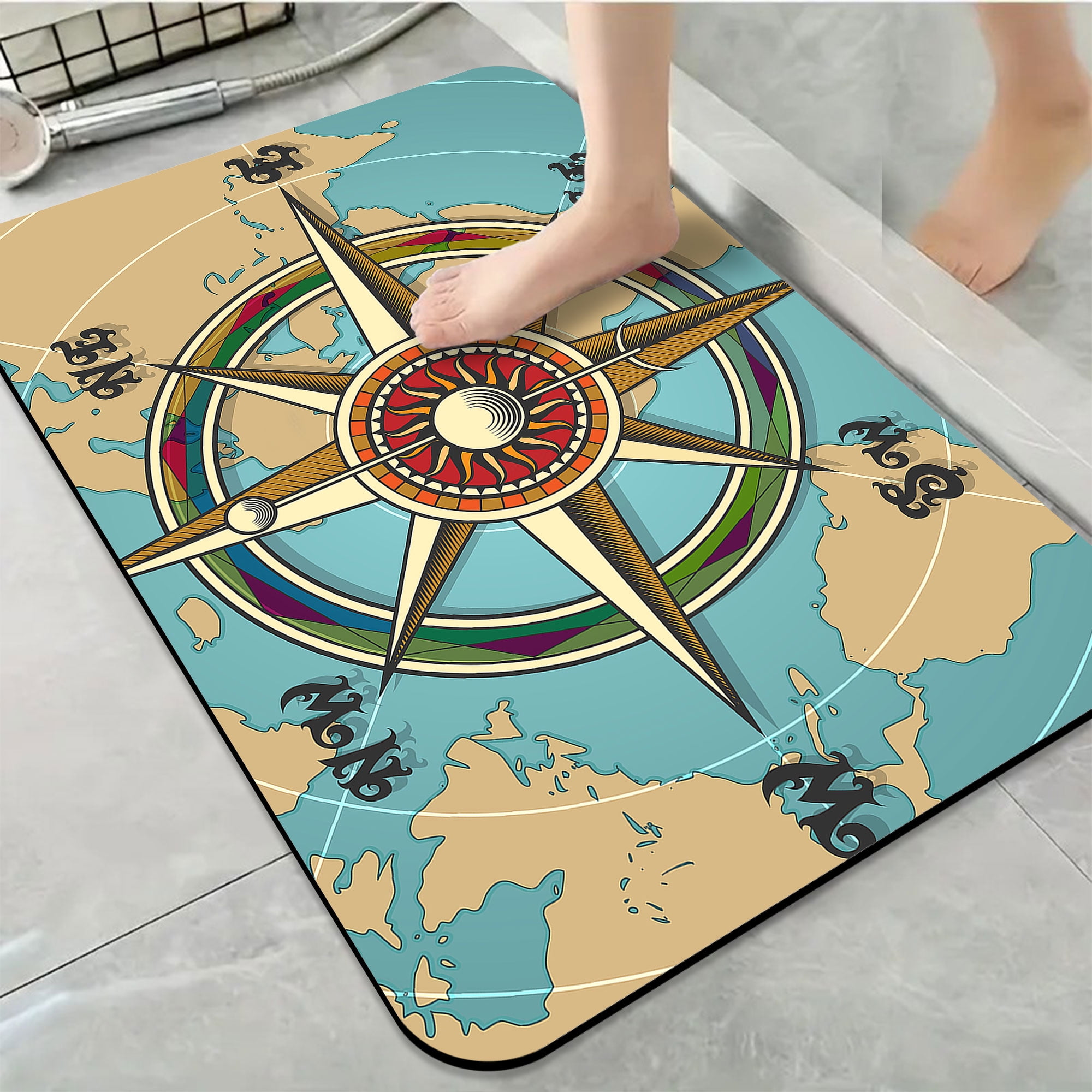 1pc Decorative Compass on Map Bathroom Rug Bathroom Decor and ...