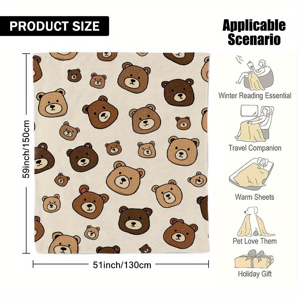 1pc Decorative Cute Faces_00004 Print Flannel Throw – Soft Fabric for ...