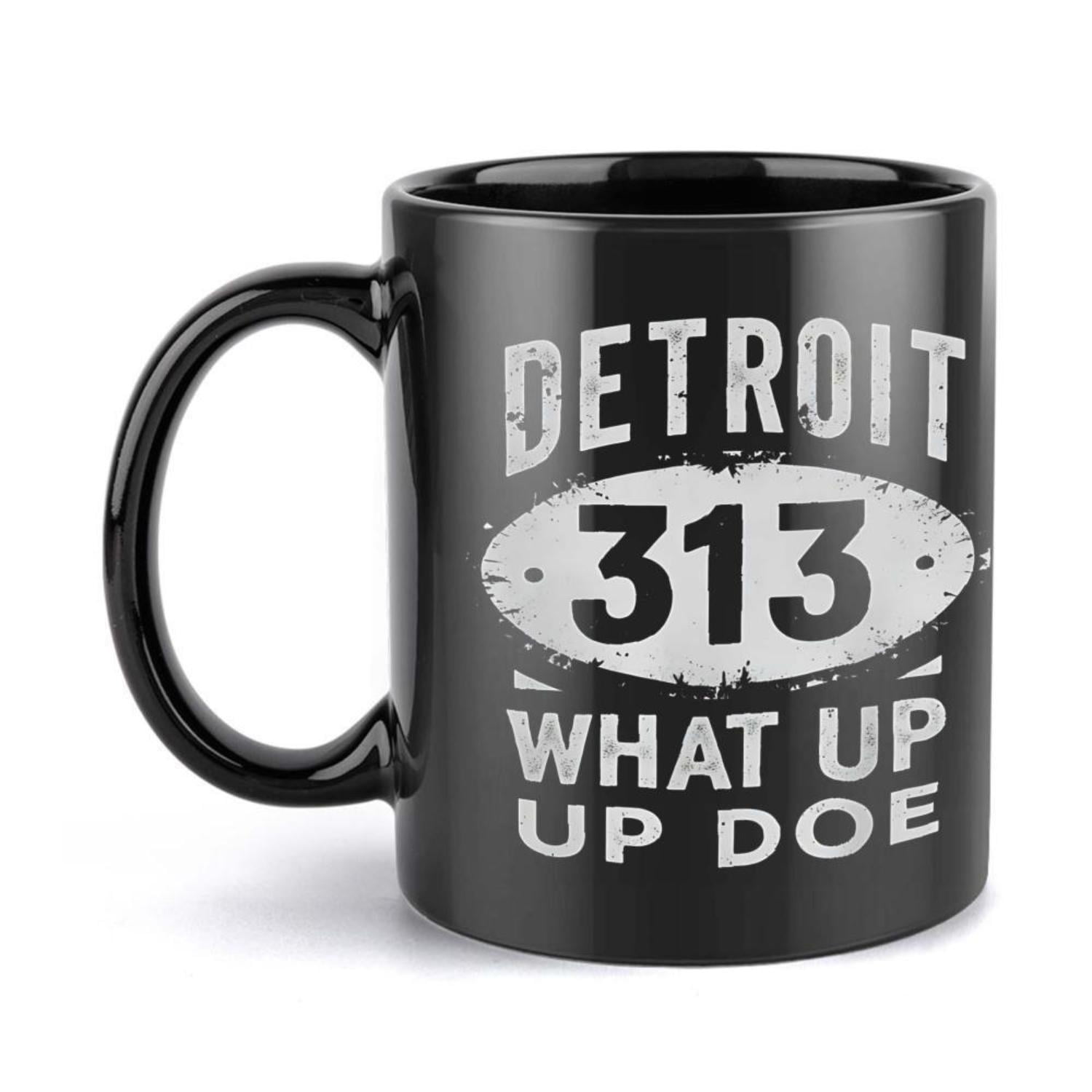 1pc Detroit 313 Ceramic Coffee Mug What Up Doe Design Black with White ...