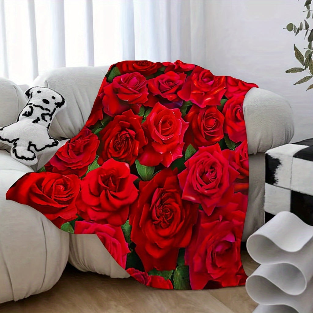 1pc Digital Printed Blanket Red Rose Main Picture Christmas Valentine's ...