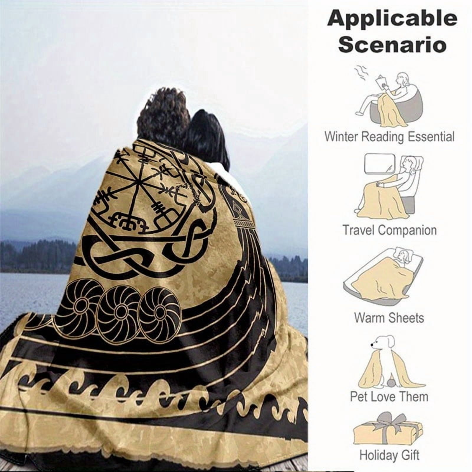 1pc Digital Printed Flannel Blanket Mythology Viking Runes Four Seasons ...