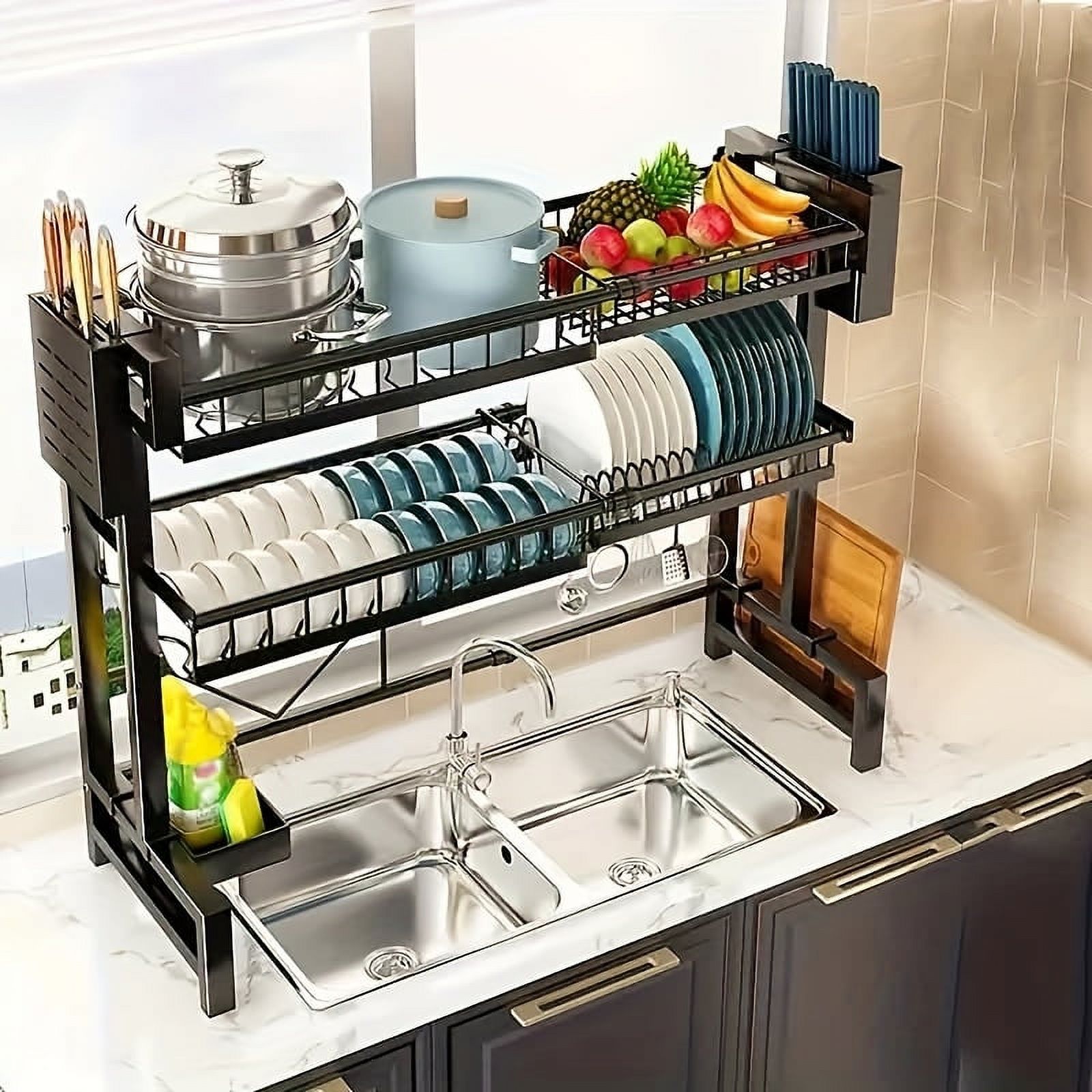 1pc Dish Rack, Countertop Space-Saving Retractable Dish Storage Rack ...