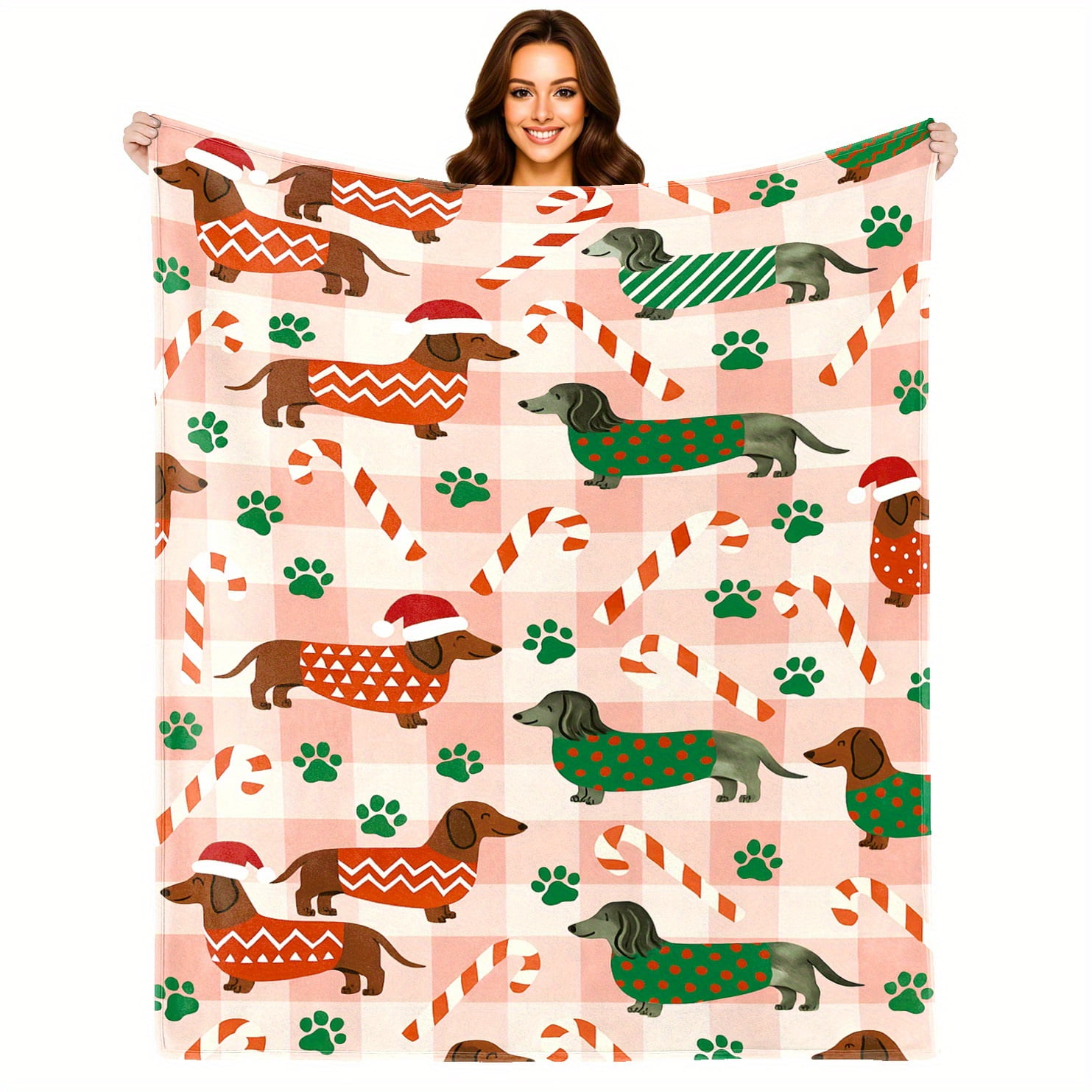 1pc Dog Christmas Dachshund Print Blanket • Machine Washable • • Pet ...