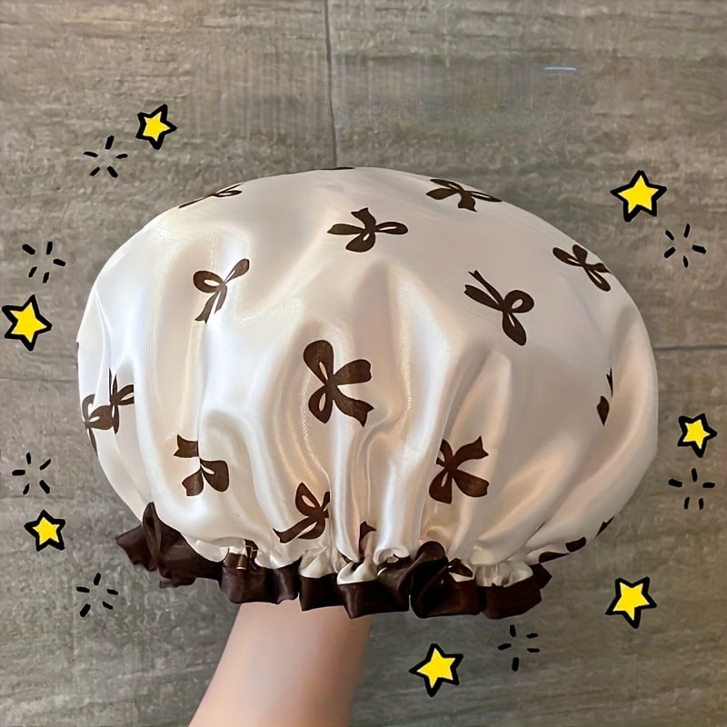 1pc Double-Layer Leak-Proof Shower Cap - Stylish Floral Patterns, Wide ...
