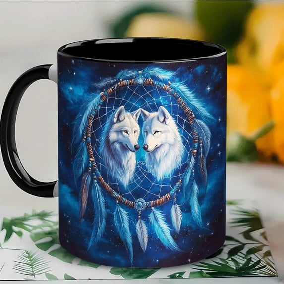 1pc Double Sided Wolf Dreamcatcher Ceramic Mug 11oz Unique White with ...