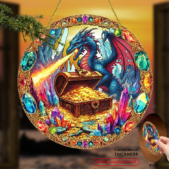 1pc Dragon Golden Coins Style Acrylic Suncatcher8x8 Round, Vibrant ...