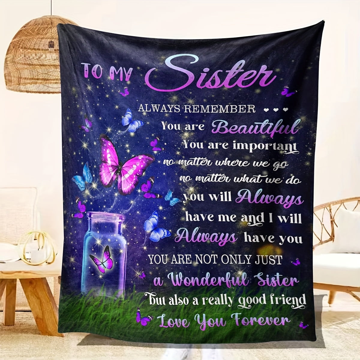 1pc Dreamy Butterfly Print Envelope Blanket, To My Sister Blanket, Soft ...