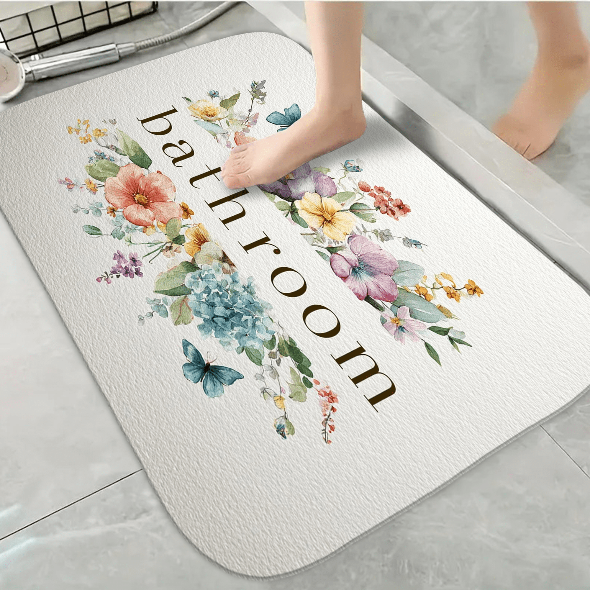 1pc Durable Decorative Bathroom Anti-Slip Foam Carpet, bathroom floral ...