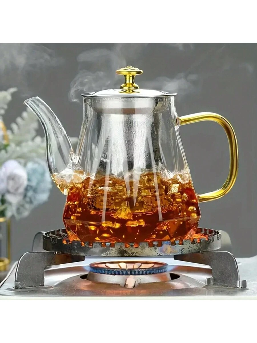 1pc Durable Glass Teapot With Stainless Steel Infuser - Heat Resistant ...