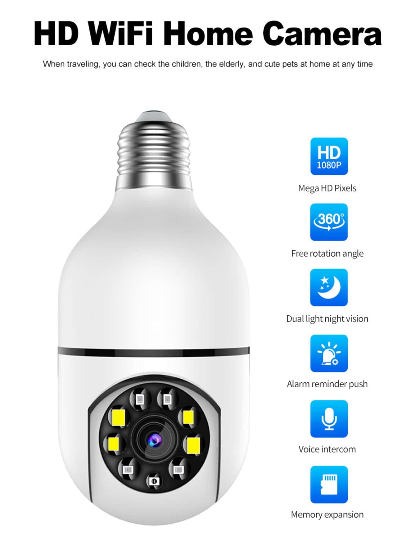 1pc E27 Indoor Panoramic Camera, 355° Pan/Tilt, 2.4GHz & 5GHz WiFi ...