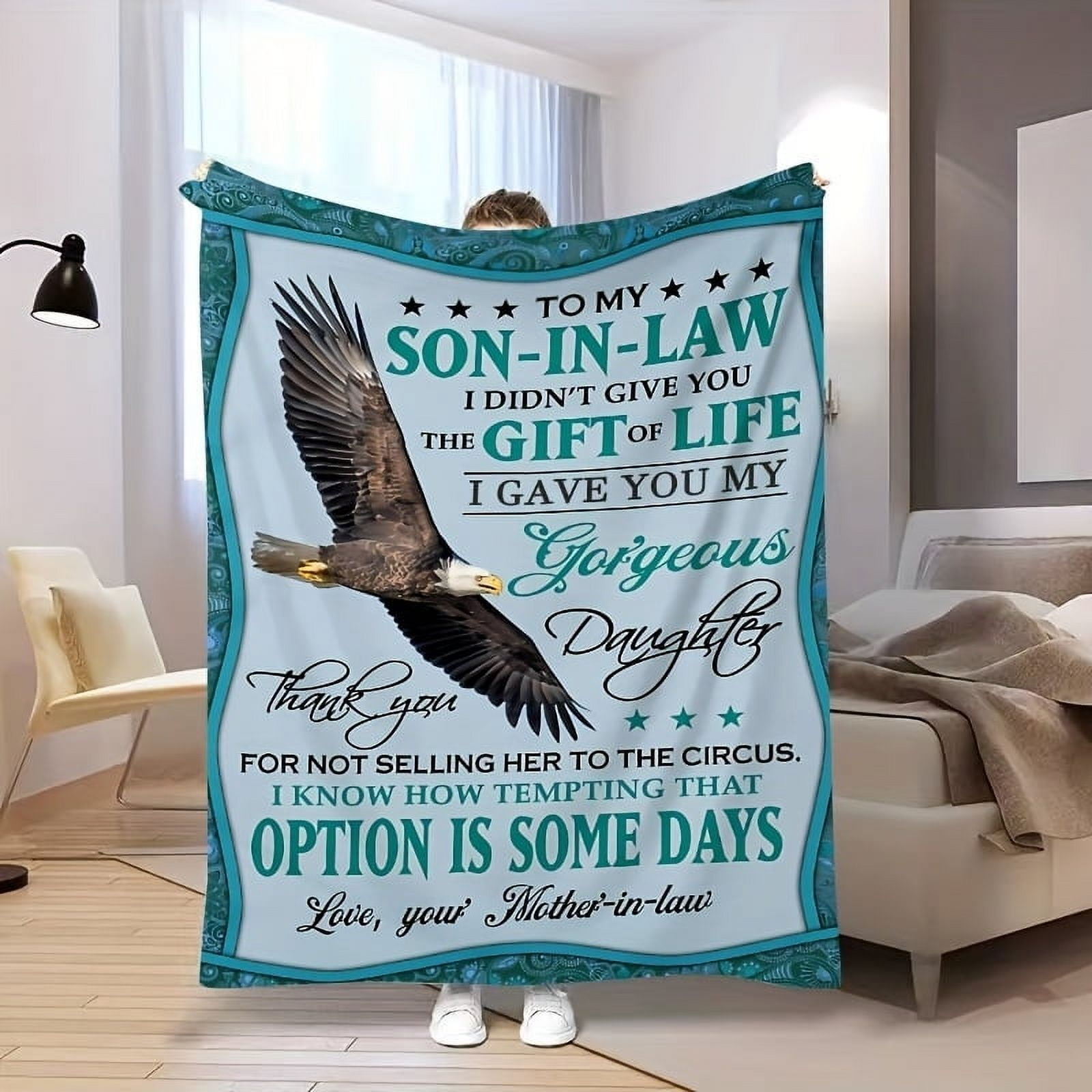 1pc Eagle Print Flannel Blanket for Son-in-Law, Humorous Mother-in-Law ...