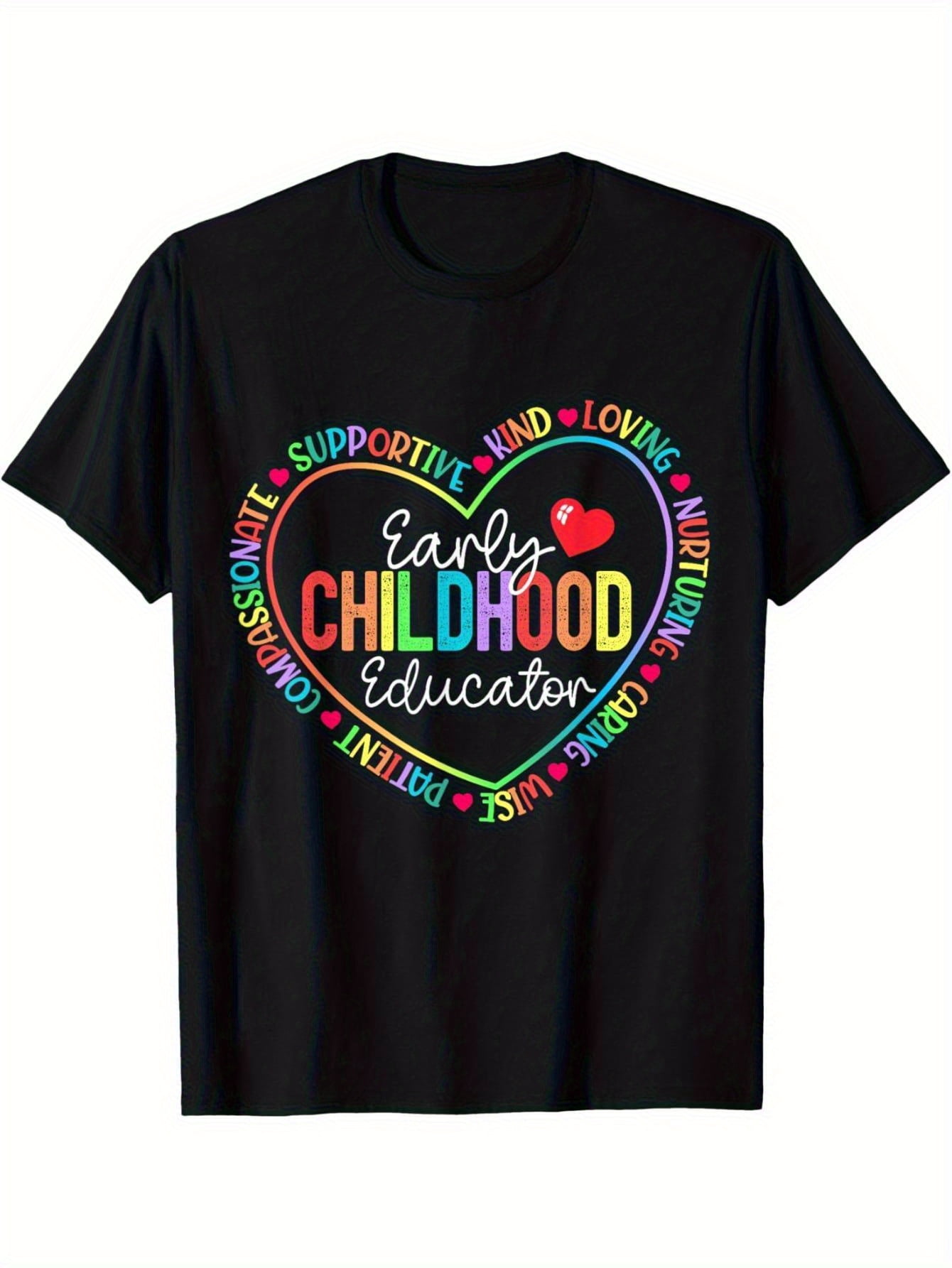 1pc Early Childhood Educator T-Shirt | Black with Colorful Educational ...