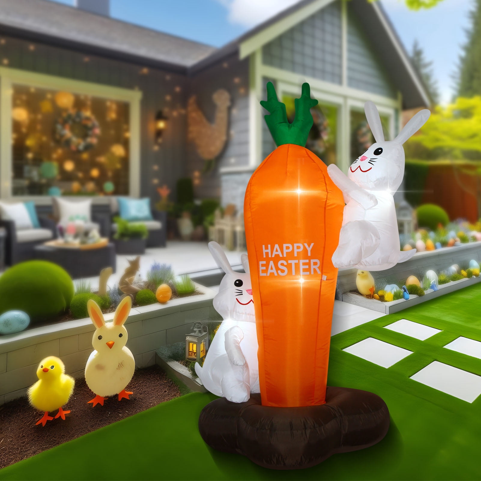 1pc Easter Inflatable 2 Bunny Hold Carrot Lighted Indoor & Outdoor Yard ...