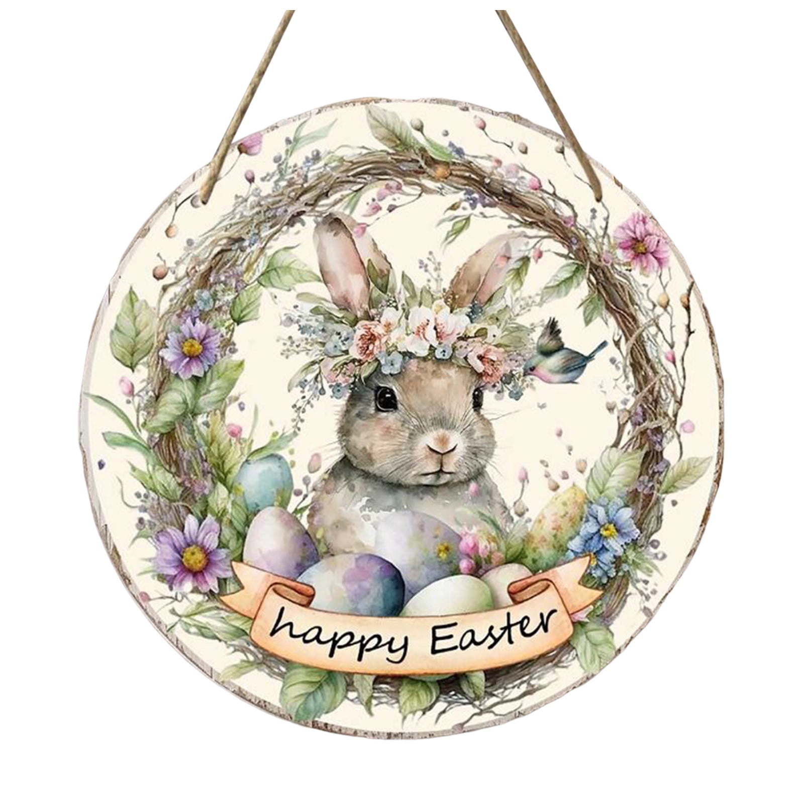 1pc Easter Welcome Wreath Cute Bunny Happy Easter Signs For Front Door ...