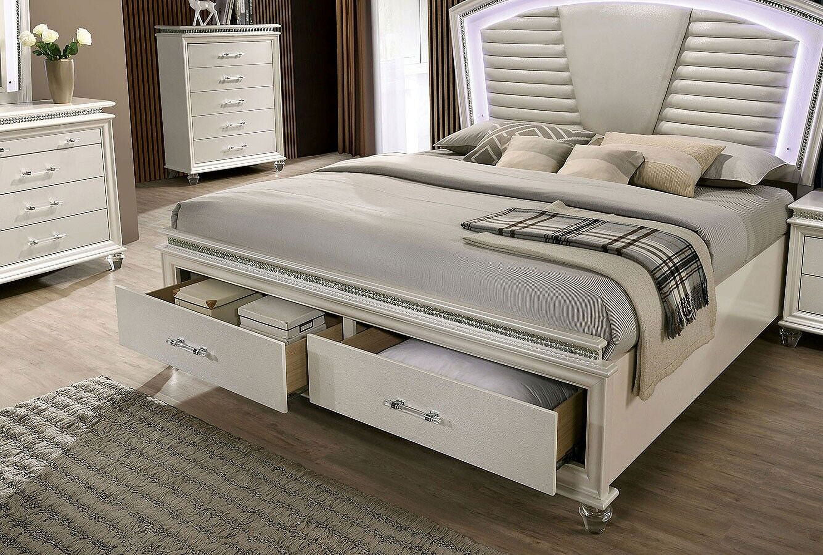 1pc Eastern King Size Bed Pearl White Color Contemporary Bedroom ...