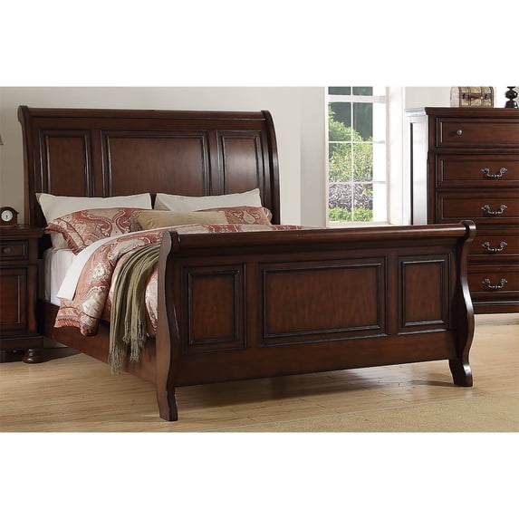 1pc Eastern King Size Bed Two Panel Bed Headboard And Footboard Cherry ...