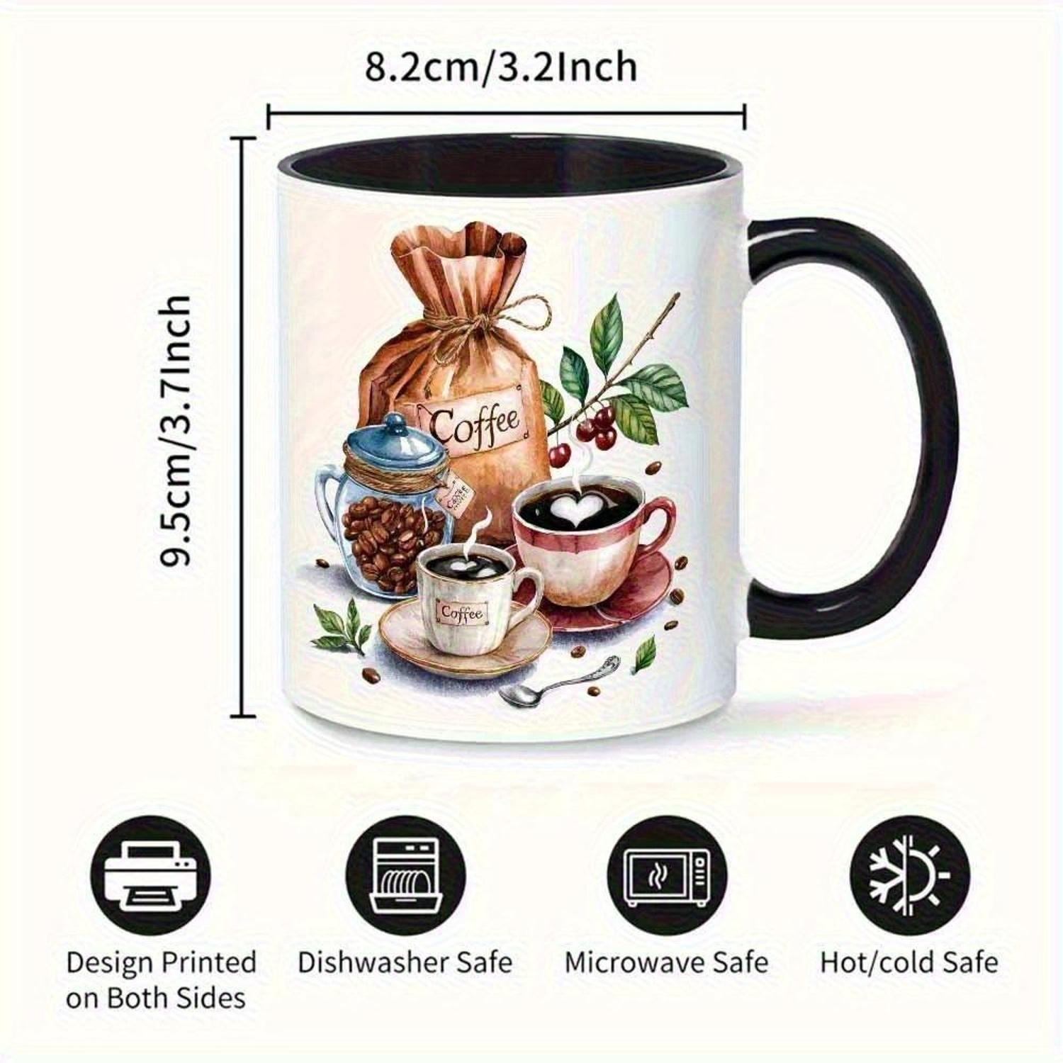 1pc Elegant Coffee Mug Coffee Beans Cup Blossoms Leaves Cherries Design ...