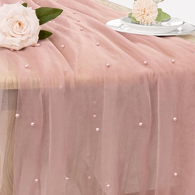 1pc Elegant Light Pink Artificial Pearl Sheer Table Runner | Wrinkle ...
