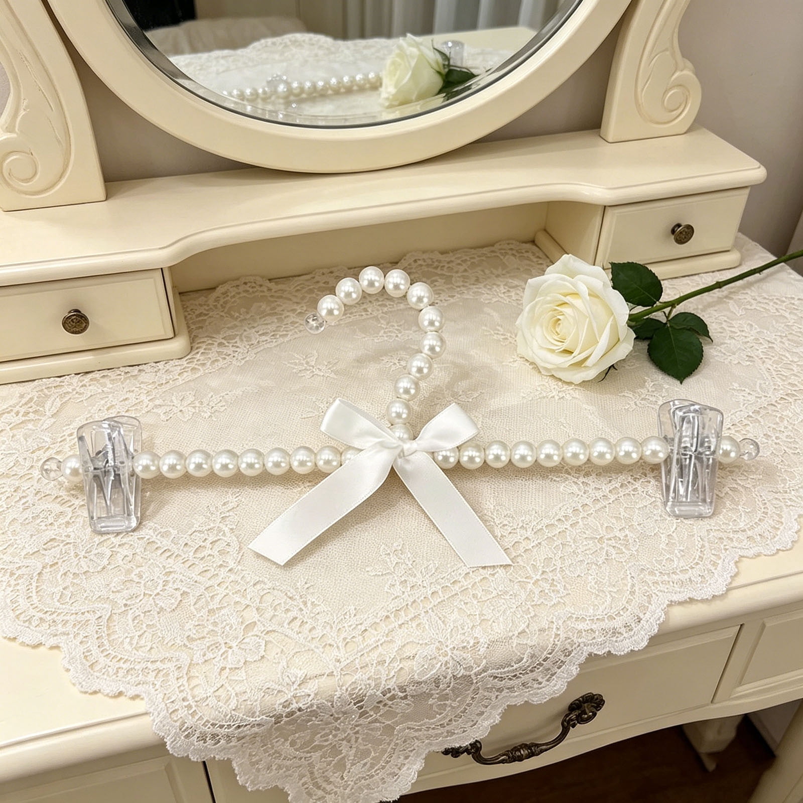 1pc Elegant Pearl Beaded Clothes Hanger, Non-Slip No-Mark Plastic ...