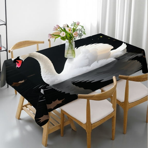 1pc Elegant Swan Print Tablecloths rectangle , Festive Table Setting ...