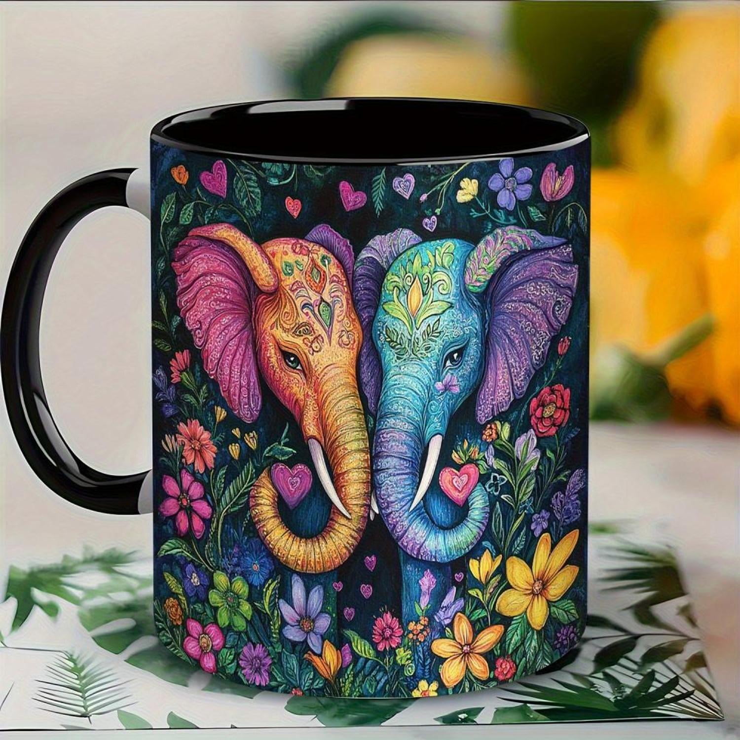 1pc Elephant Floral Ceramic Coffee Mug Cup Pink Purple Green Blue ...