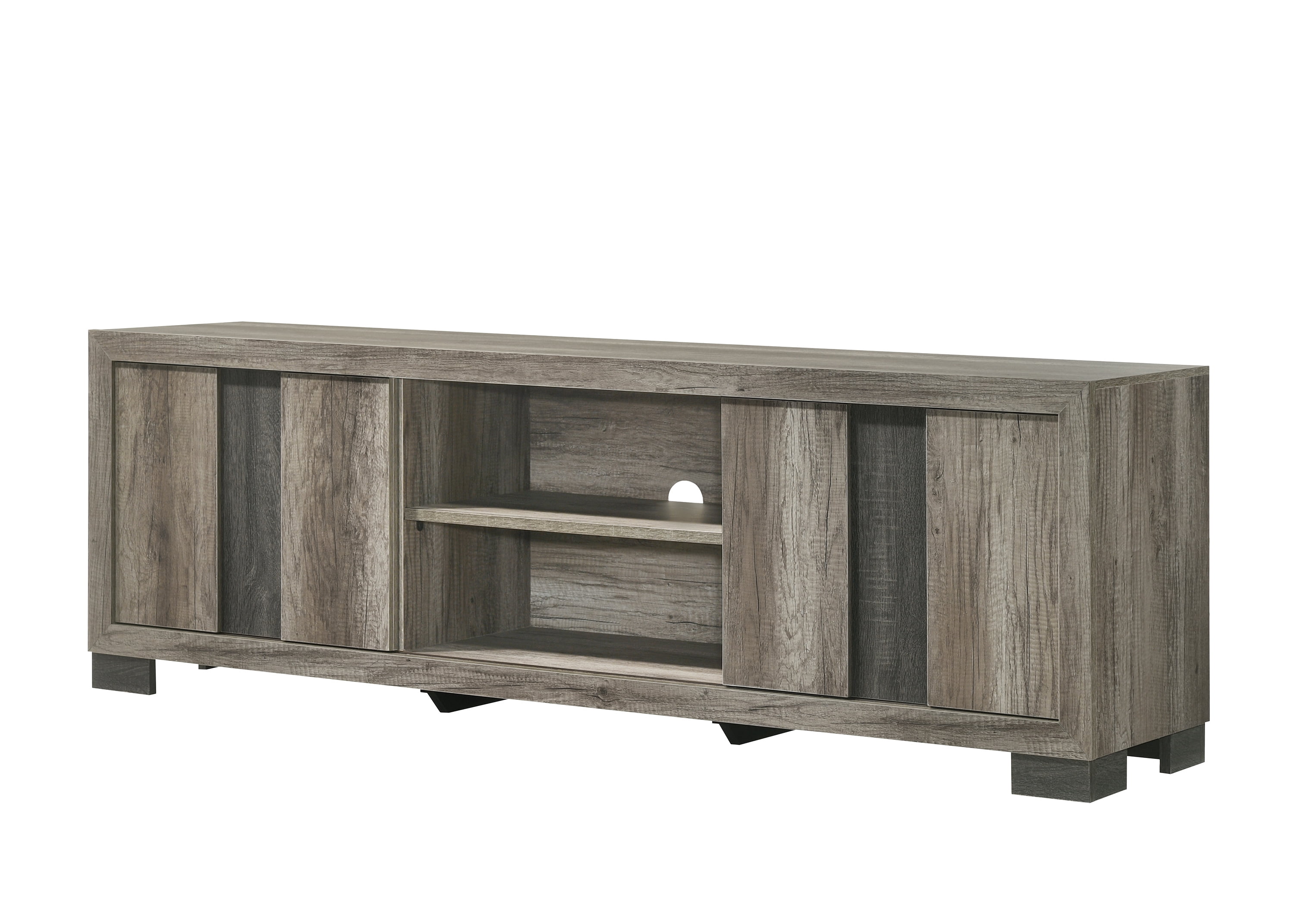 1pc Entertainment Console Rustic Charm Weathered Wood Finish Open Shelf ...