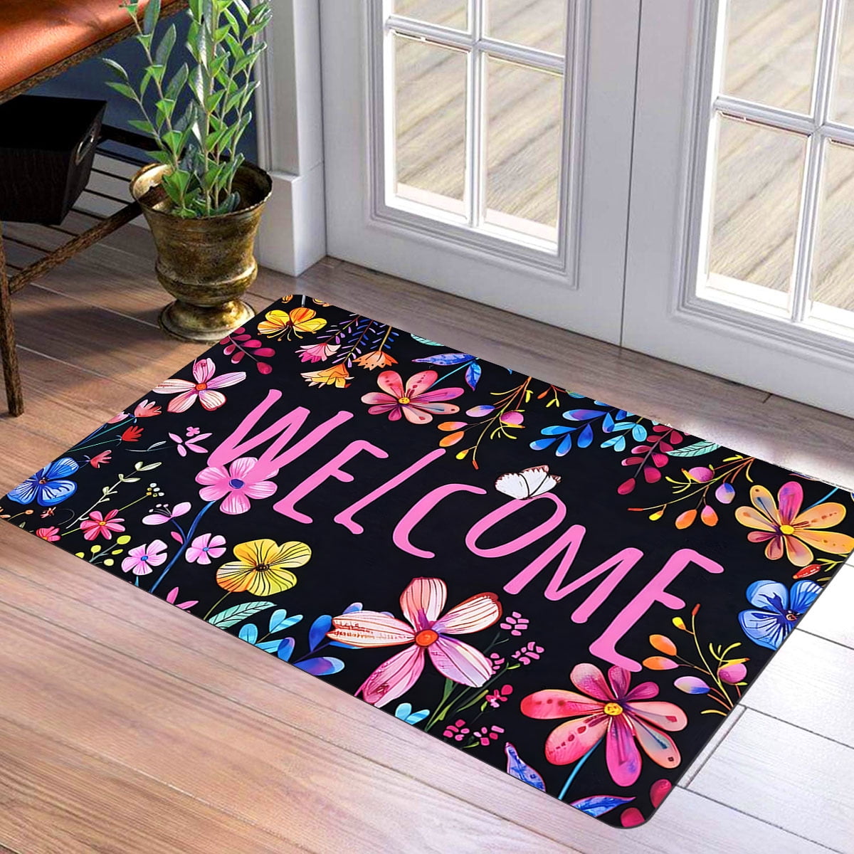 1pc Entry Mat, Welcome Home - Vintage Colorful Floral Print Mat ...