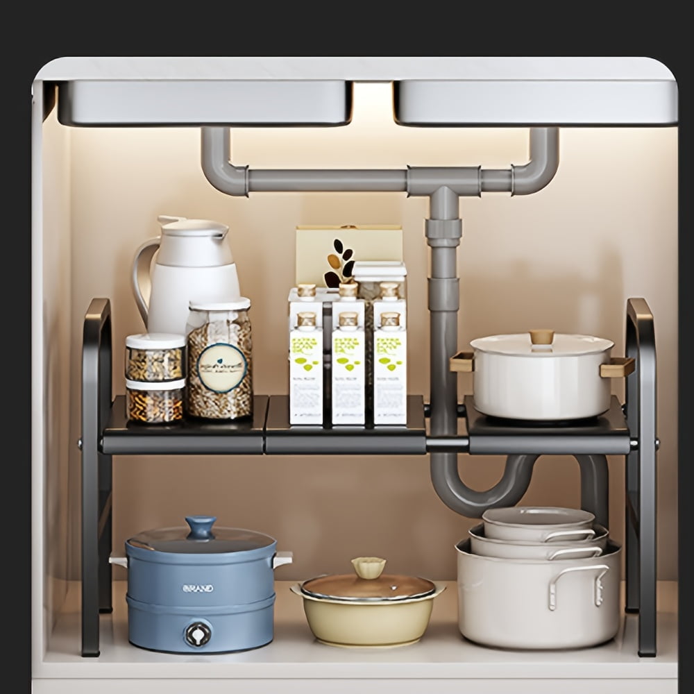 1pc Expandable Under Sink Organizer - 2-Tier Adjustable Cabinet Shelf ...