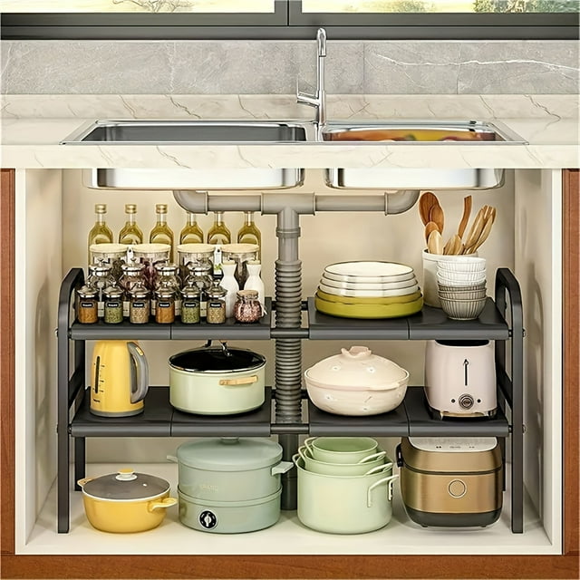 1pc Expandable Under Sink Organizers and Storage 2 Tier Cabinet Shelf ...