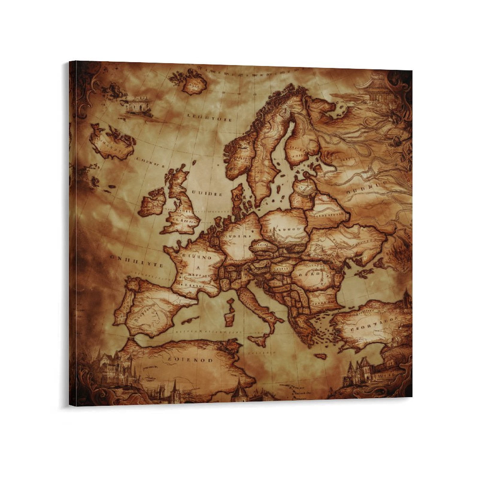 1pc Exquisite Wooden Framed Canvas Painting ,Old Vintage Map 11 Perfect ...