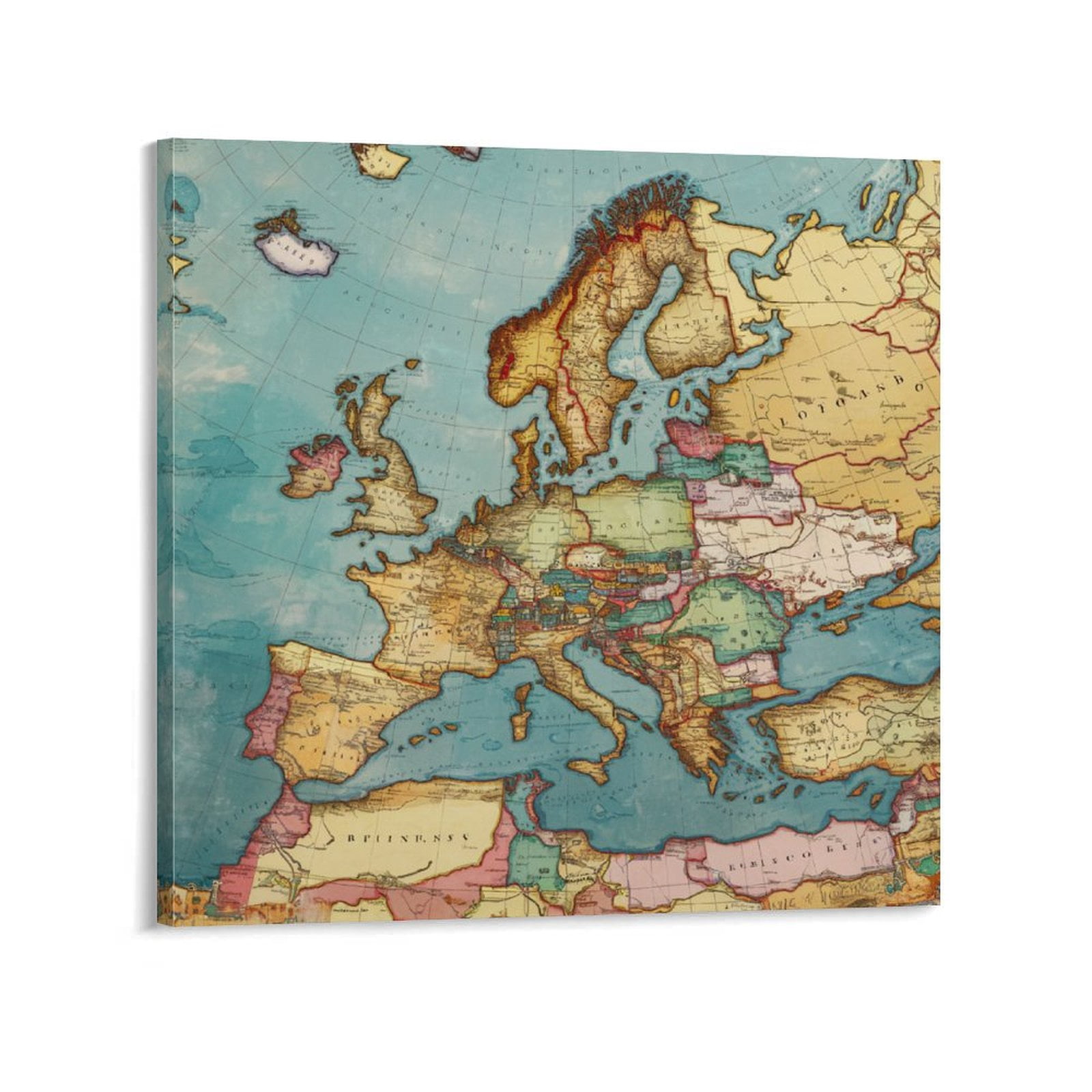 1pc Exquisite Wooden Framed Canvas Painting ,Vintage Map of The World ...