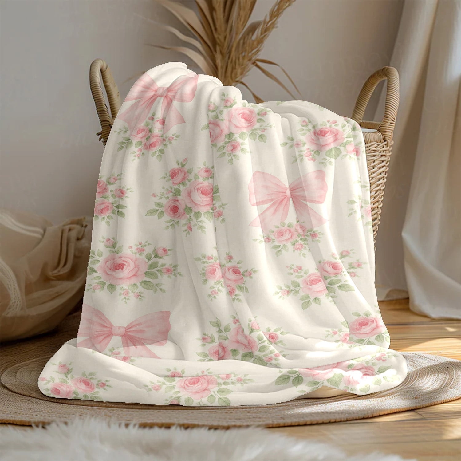 1pc Extra Large Flannel Blanket - Heavyweight 280GSM Soft Pink Roses ...