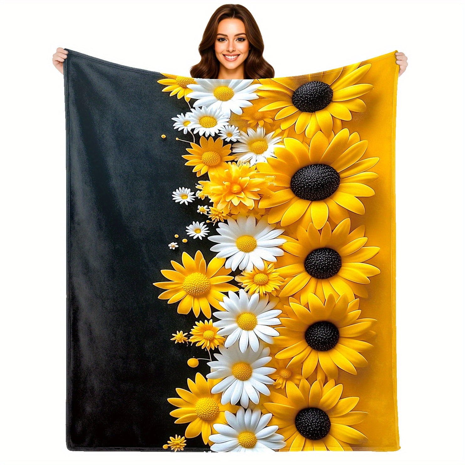 1pc Extra Large Sunflower Floral Throw Blanket - Heavy-Duty Flannel ...
