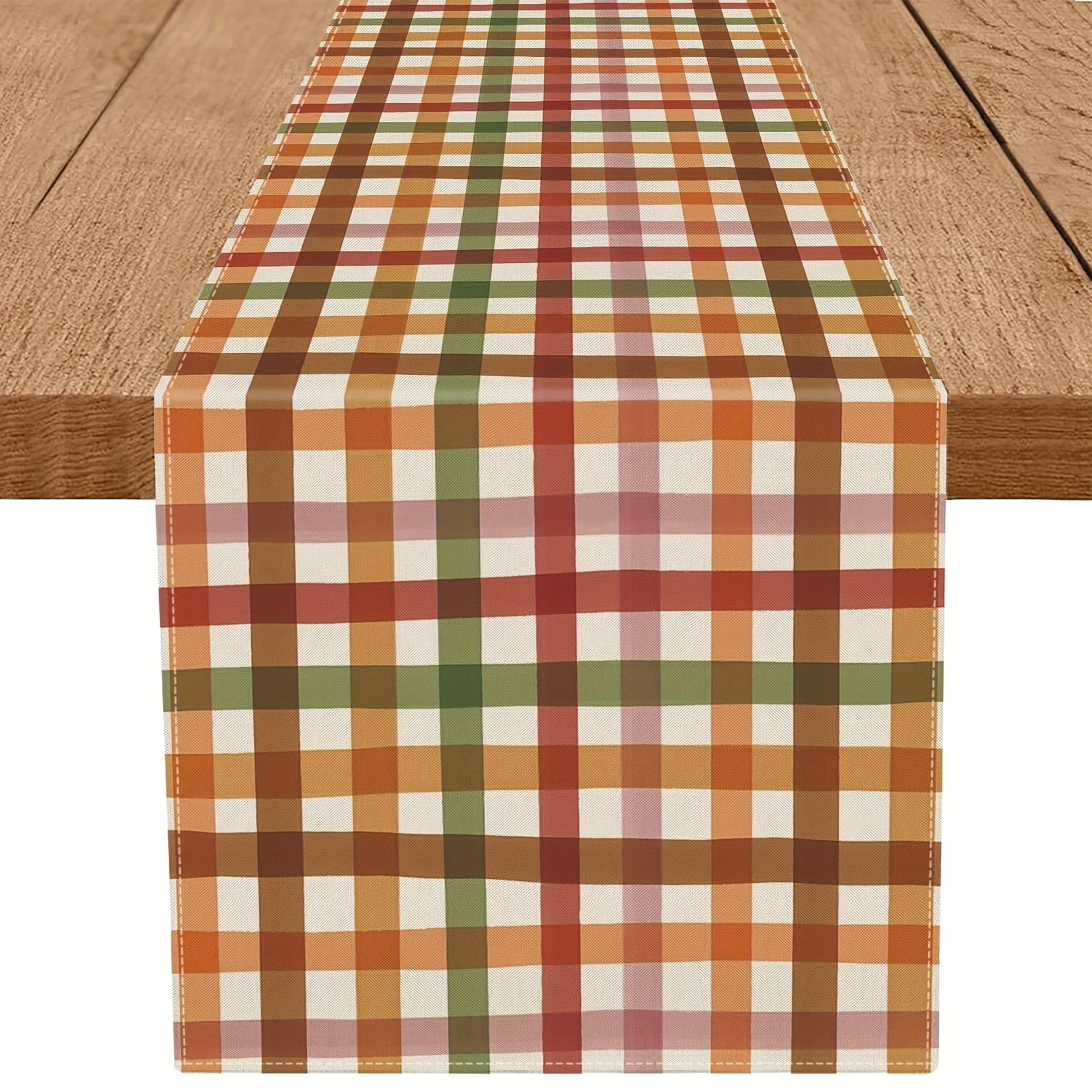 1pc Fall Plaid Linen Table Runner - Rectangular Design with Brown ...