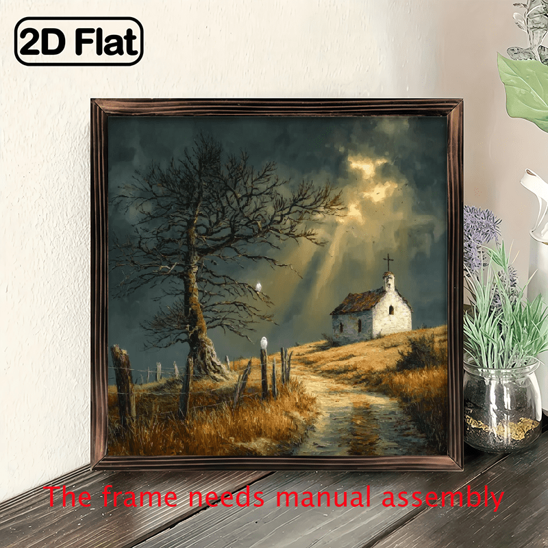 1pc Farmhouse Church Wall Art Rustic Countryside Landscape Painting ...