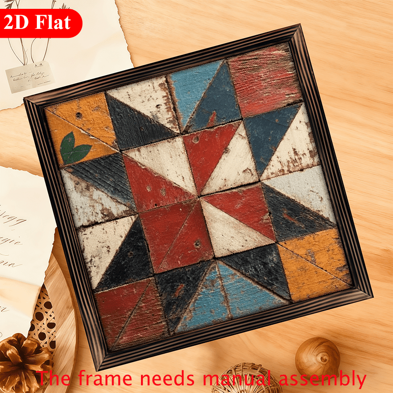 1pc Farmhouse Style Barn Quilt with Star Striped Wooden with Frame ...