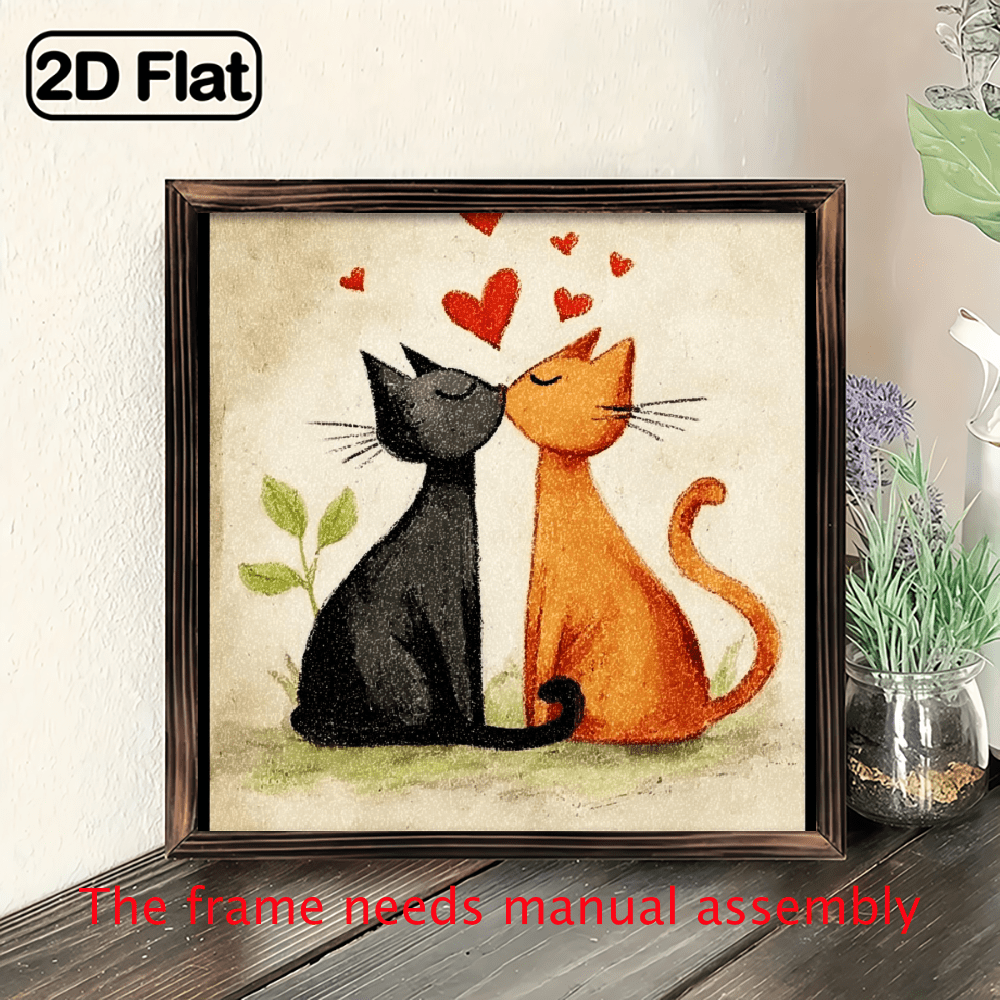 1pc Farmhouse with Two Kittens - Vintage Wood Frame 20x20 cm Rustic ...