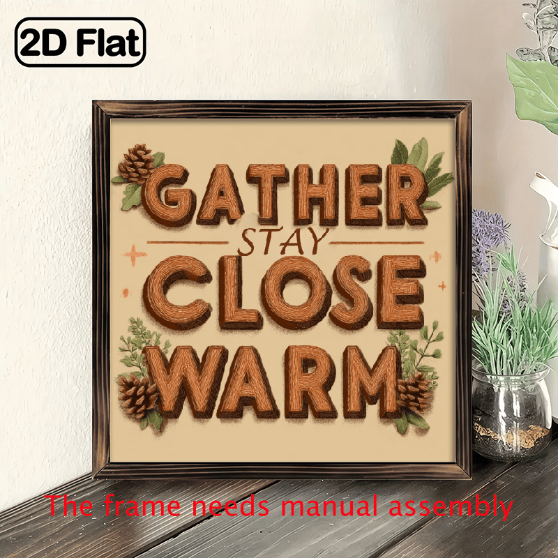 1pc Farmhouse Wooden Frame Sign Rustic Gather Close Stay Warm Lettering ...