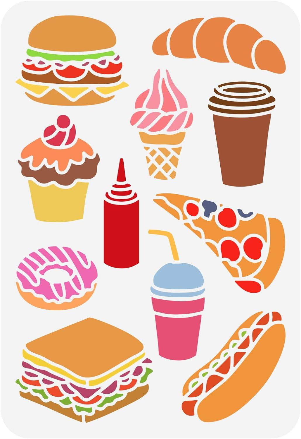 1pc Fastfood Stencil 8.3x11.7inch Reusable Hamburger Sandwiches Cheese ...