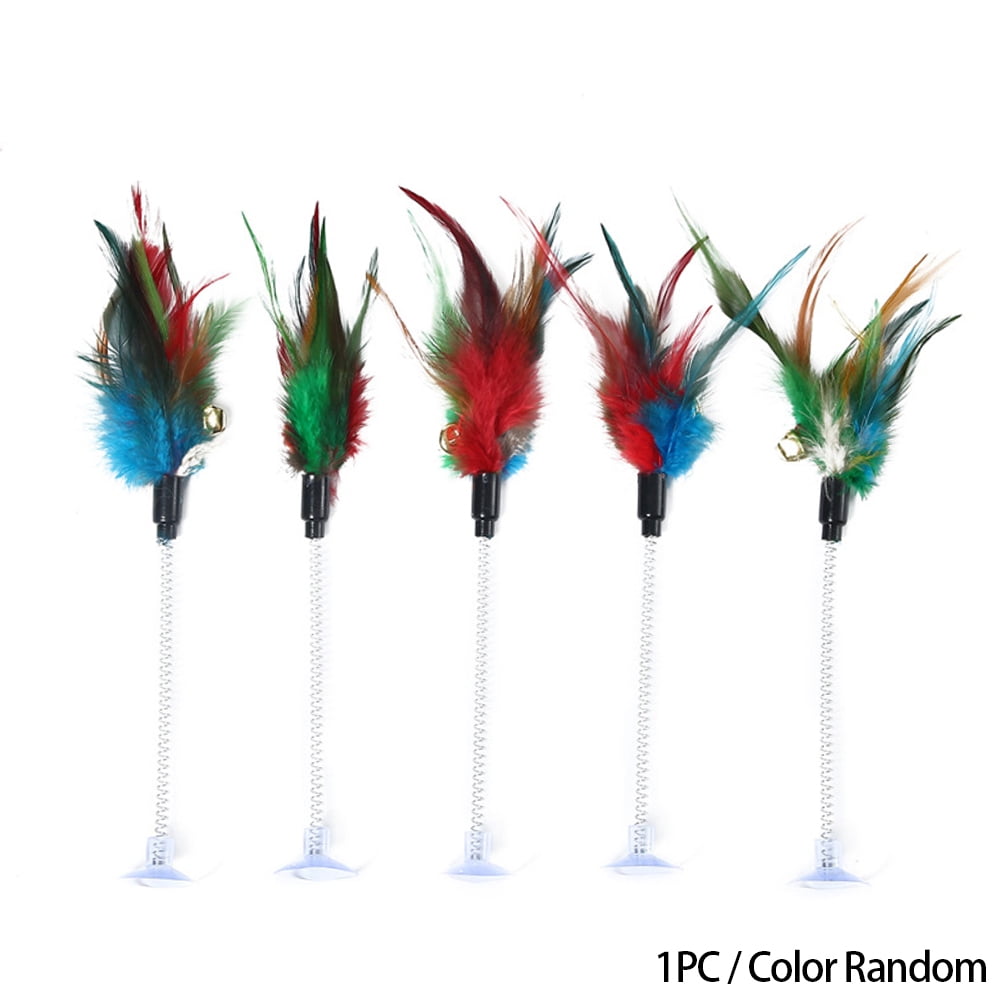 1pc Feather Spring Cat Toy Suction Cup Multicolored Cat Feather Wand ...