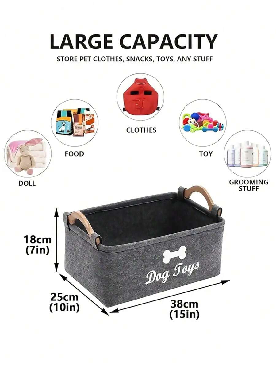 1pc Felt Pet Toy Box, Dog Toy Box, Storage Basket Chest Organizer For ...