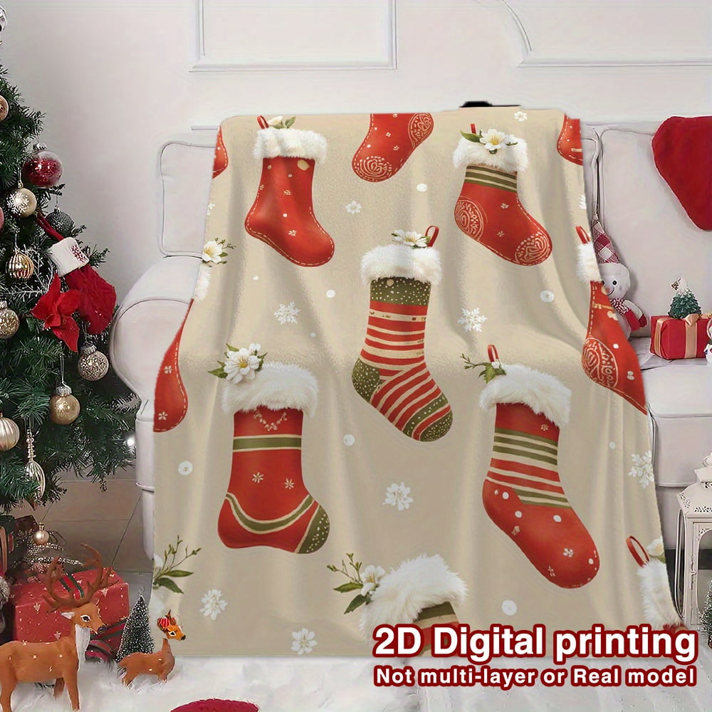 1pc Festive Christmas Sock Blanket - Vibrant Art Design with Santa Hats ...