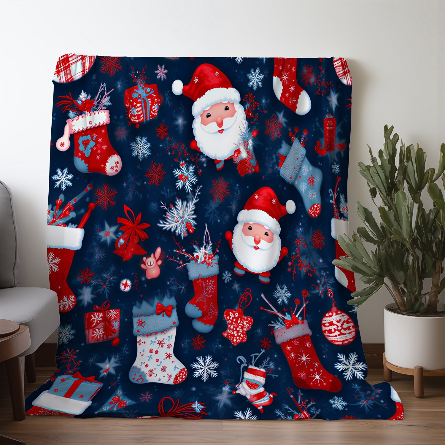 1pc Festive Christmas Sock Print Flannel Blanket - Warm, Soft, and Cozy ...